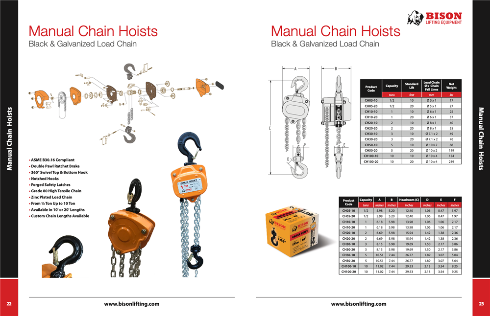 1/2 Ton Chain Hoist (Black Chain) 20'|Bison Lifting Equipment